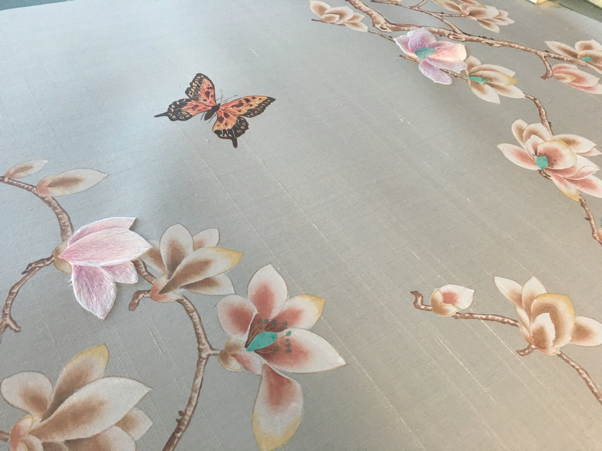 G-001 Magnolia with Partial Hand Embroidery on Light Grey DP-25 ...